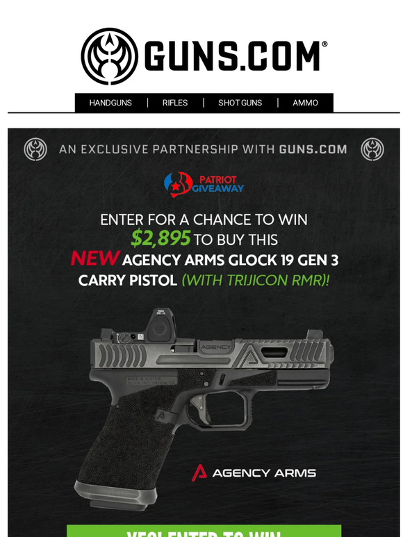 Guns.com: CONFIRM: Win THIS $2,895 NEW AGENCY ARMS GLOCK 19 GEN 3 CARRY ...
