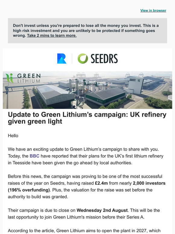 Seedrs: Did you see Green Lithium on the BBC? Green light to build the ...