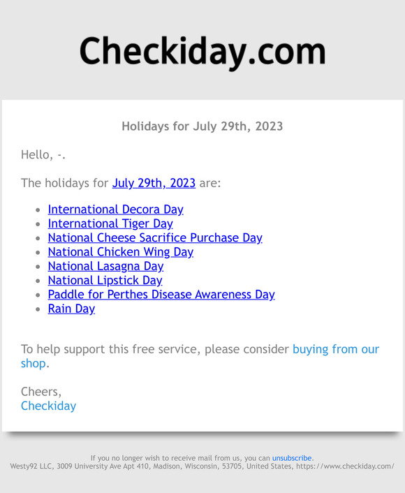 Checkiday: Holidays for July 29th, 2023! 📅🎉 | Milled