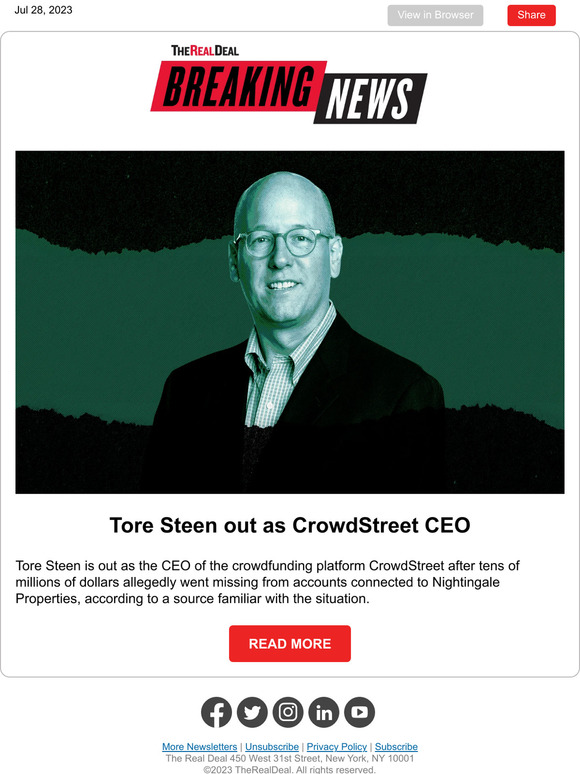 The Real Deal: BREAKING: Tore Steen out as CrowdStreet CEO | Milled