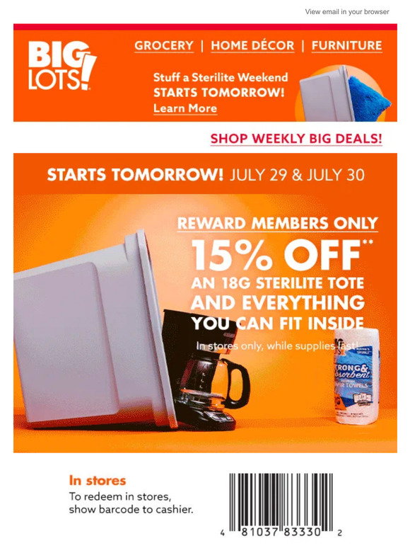Big Lots: STARTS TOMORROW: Stuff a Sterilite Weekend! 😲 | Milled