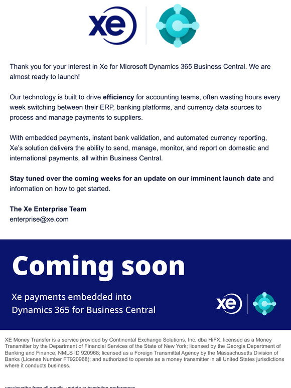 XE: Coming Soon! Xe payments embedded in D365 Business Central | Milled
