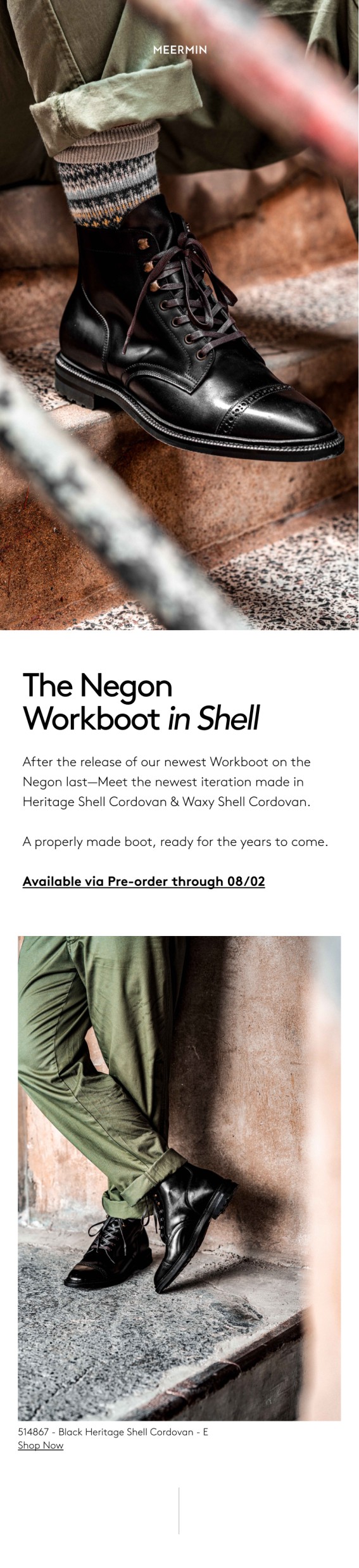 Meermin Shoes: The Negon Workboot in Shell Cordovan | Milled