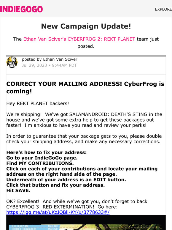 Indiegogo: 📢 Update #65 from Ethan Van Sciver's CYBERFROG 2: REKT ...