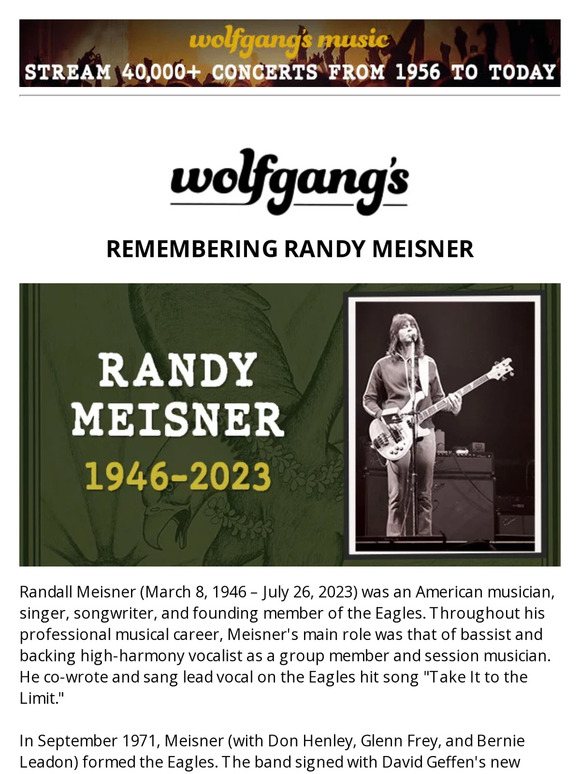 Wolfgang's Vault: ⚡ REMEMBERING RANDY MEISNER | Milled