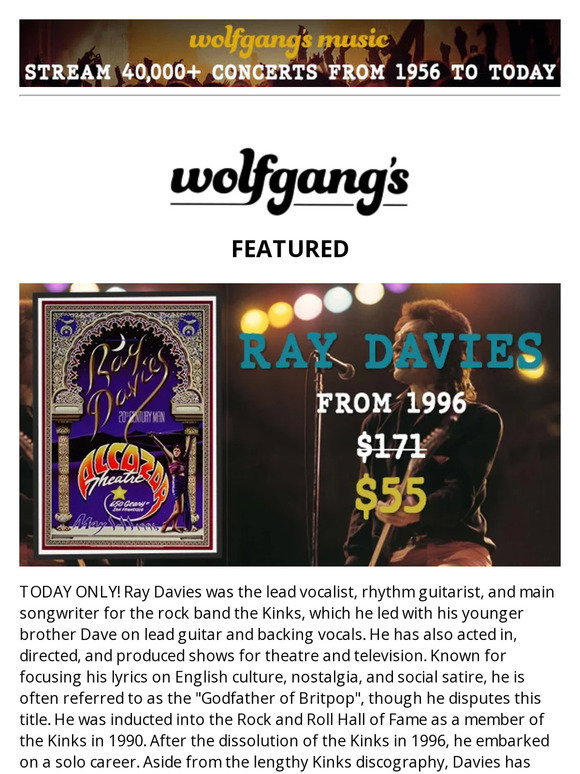 Wolfgang's Vault: ⚡ RAY DAVIES FROM 1996 | Milled
