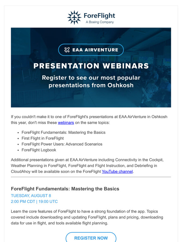 ForeFlight: ForeFlight Webinars on Popular Topics at EAA AirVenture | Milled