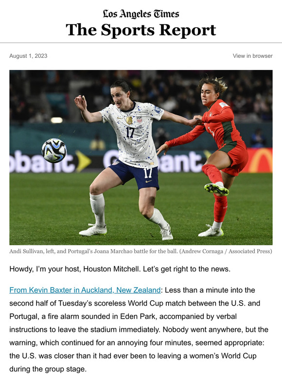 Los Angeles Times: The Sports Report: U.S. women advance to Round of 16 ...