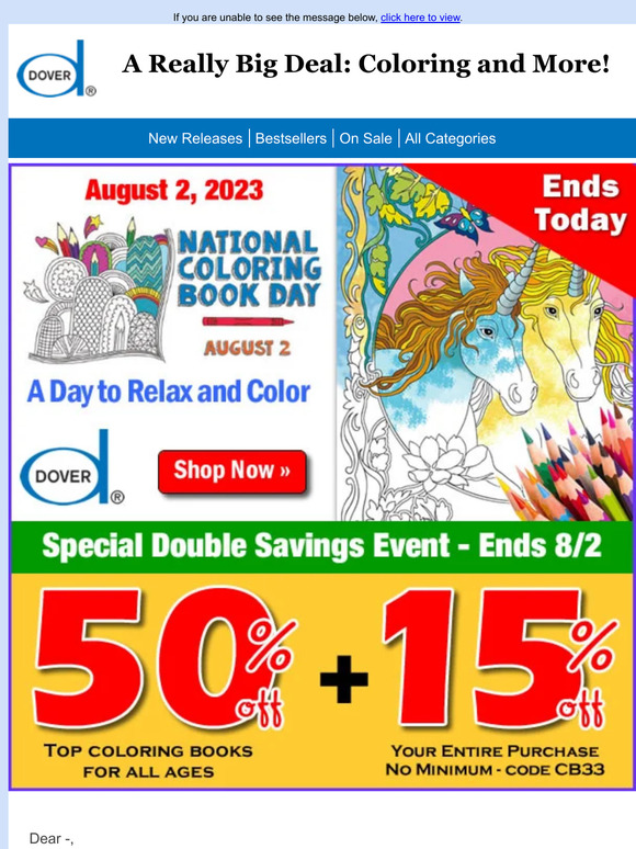 Dover Publications: It's National Coloring Book Day! Huge Savings | Milled