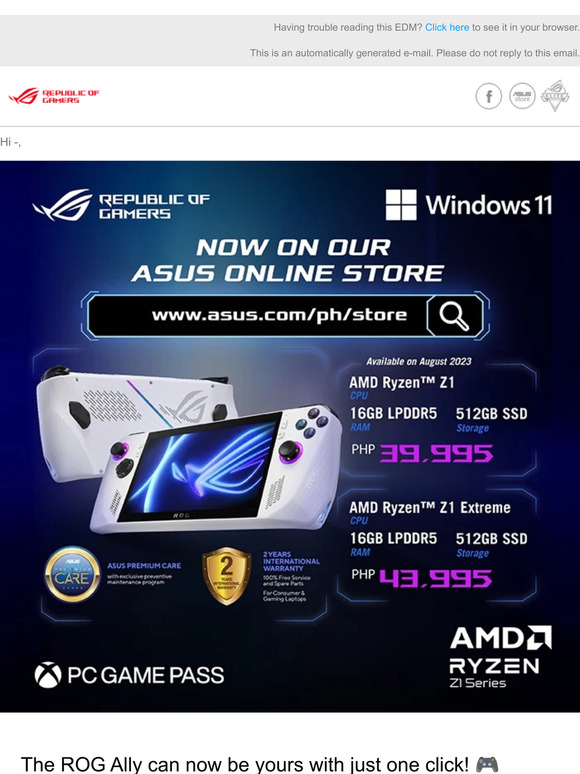 ASUS: The ROG Ally is now available at the ASUS Official Store! 🎮 | Milled