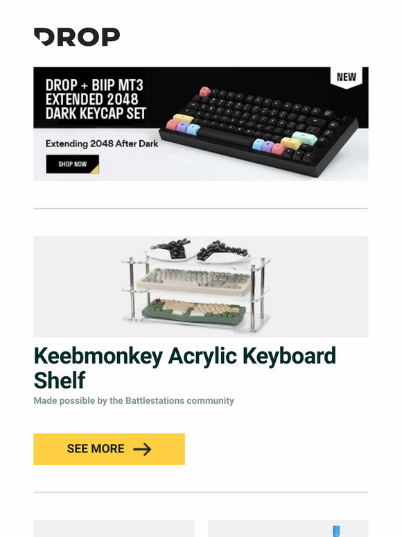 Drop: Keebmonkey Acrylic Keyboard Shelf, Drop + biip MT3 Extended 2048 ...