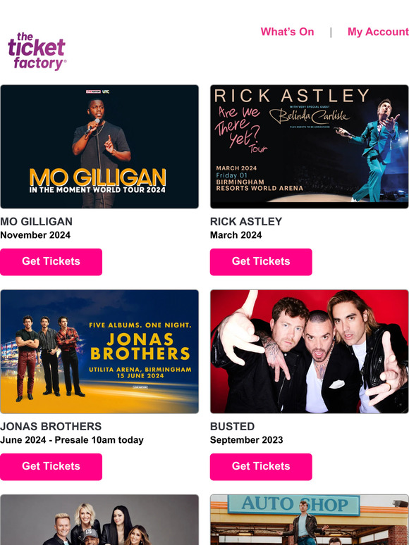 The Ticket Factory: Mo Gilligan, Rick Astley, Jonas Brothers, Busted ...