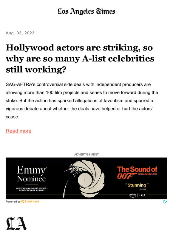 Los Angeles Times: Hollywood actors are striking, so why are so many A ...