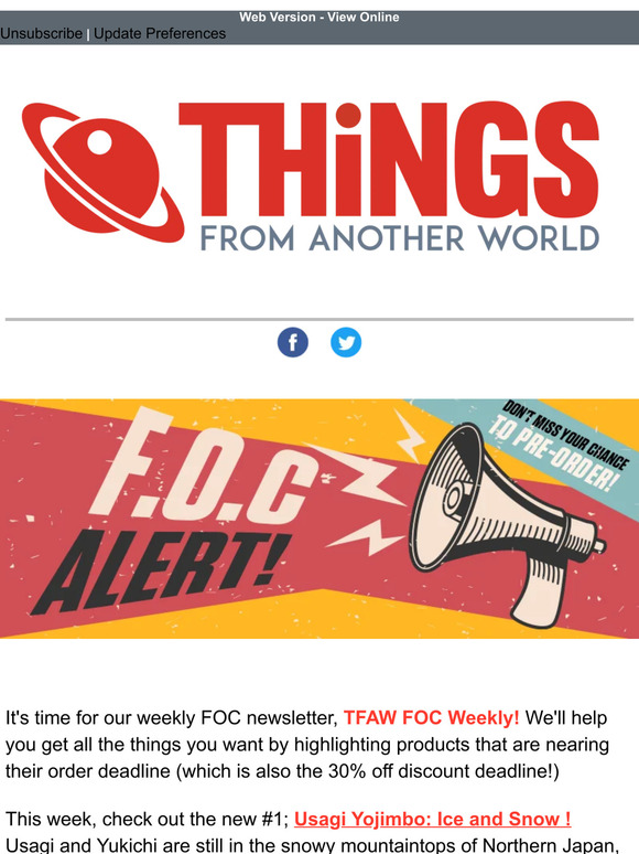 Things From Another World: TFAW FOC Weekly - Usagi Yojimbo and new ...