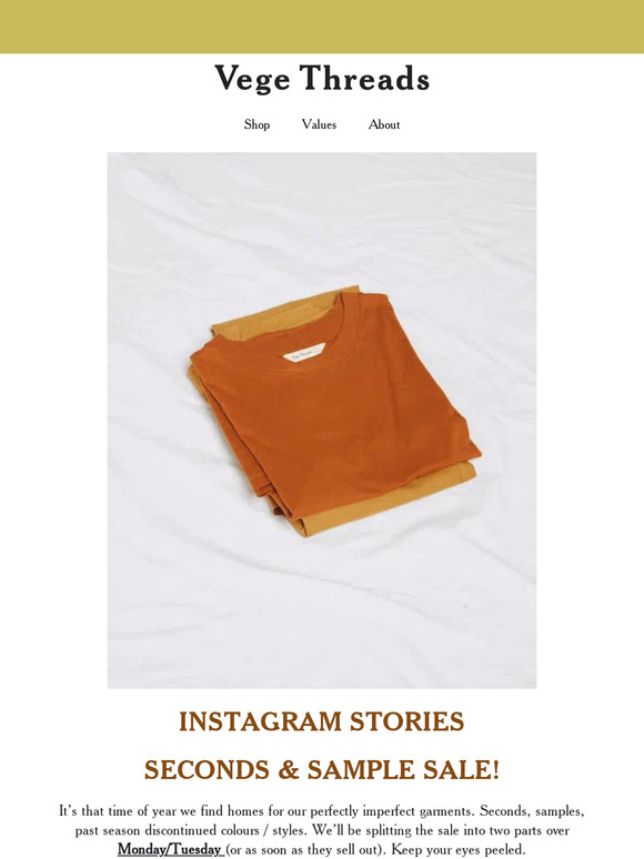 Vege Threads: Instagram Stories Sample & Seconds Sale | Milled