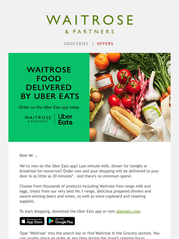 Waitrose: Waitrose food now delivered by Uber Eats 🙌 | Milled