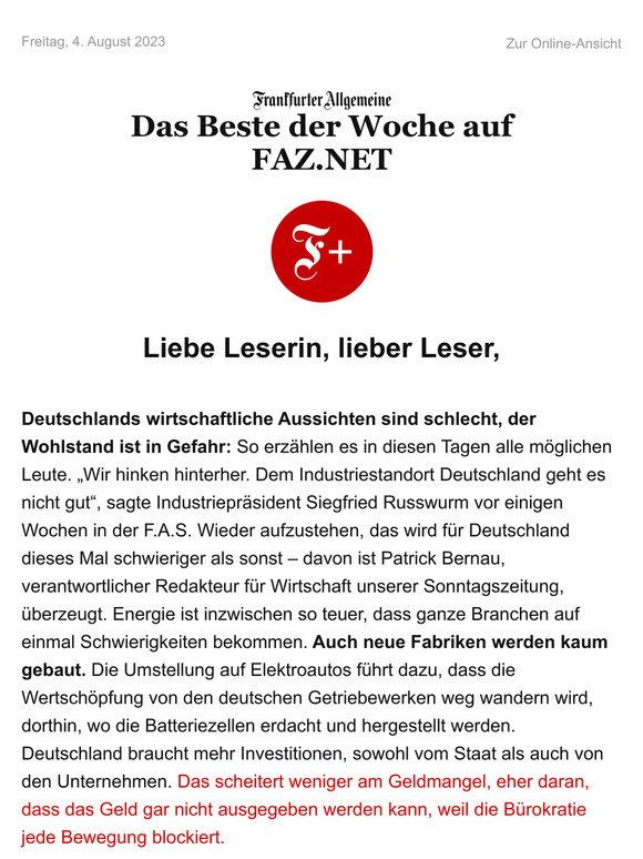 Frankfurter Allgemeine Zeitung: Deutscher Wohlstand und die hohen ...