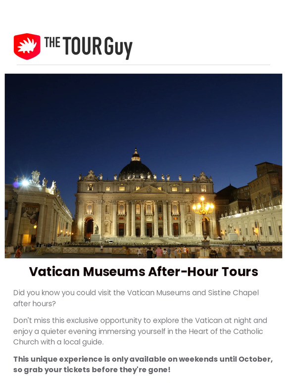 The Tour Guy: LIMITED TIME: Vatican Museums After-Hour Tours | Milled