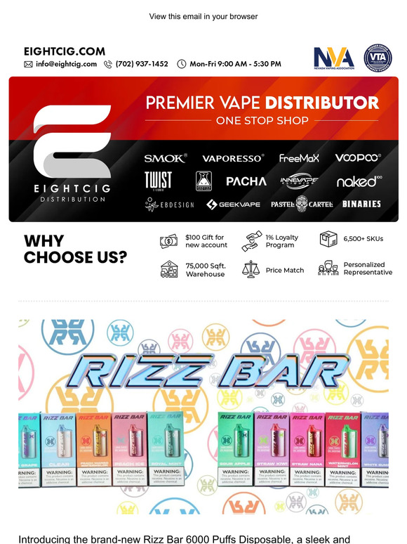 Eightcig: Introducing the brand-new Rizz Bar 6000 Puffs Disposable | Milled