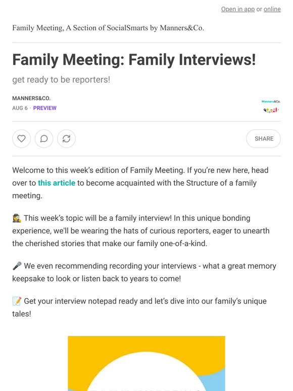 Manners & Co: Family Meeting: Family Interviews! | Milled