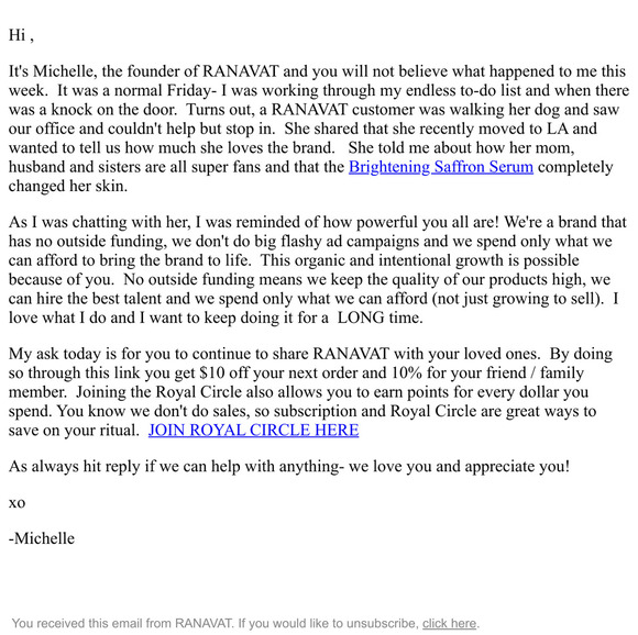 Ranavat: From Michelle: You won't believe what happened to me! | Milled