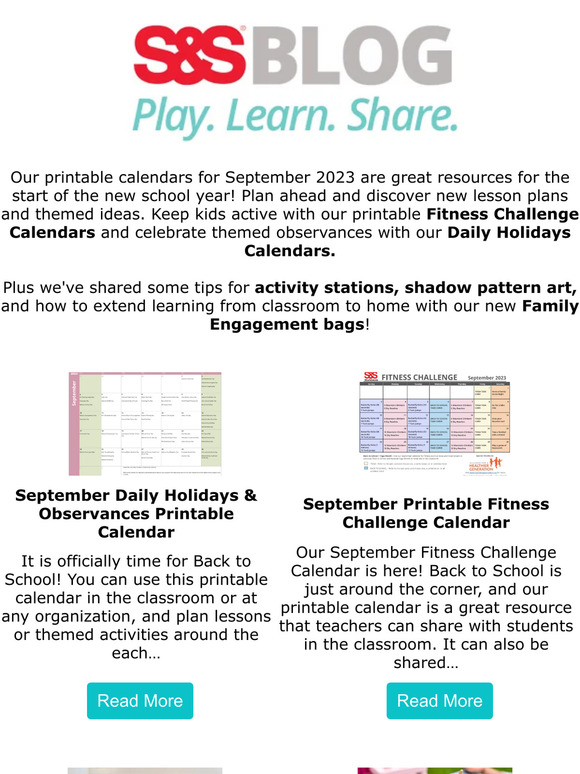 S&S Worldwide: September Printable Calendars + Tips for Activity ...