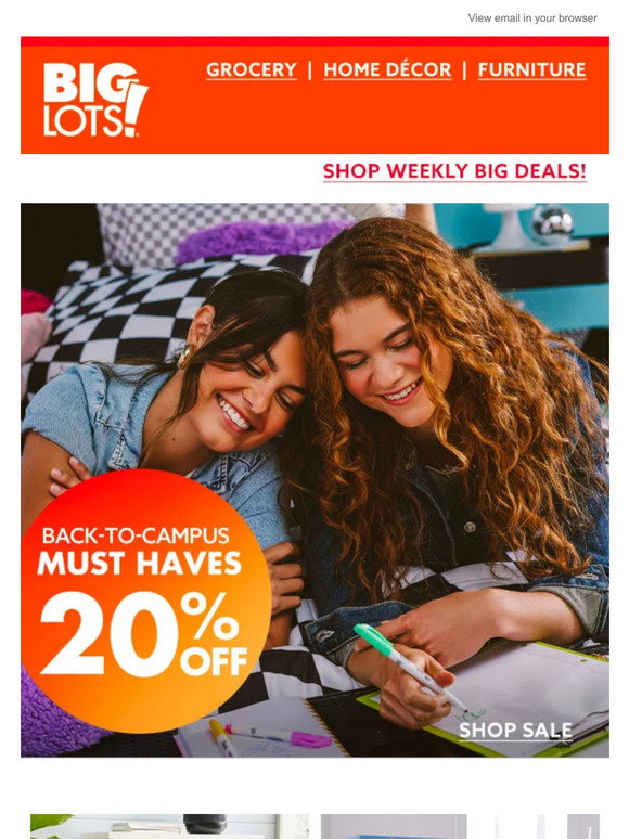 Big Lots: 20% OFF furniture, décor, & more back-to-campus faves! | Milled