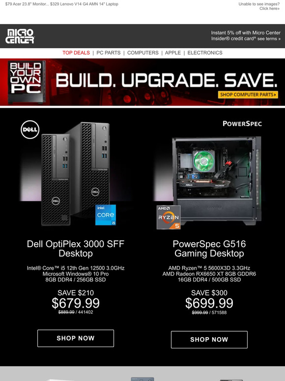 Micro Center: $679 Dell OptiPlex SFF Desktop! $699 PowerSpec G516 ...
