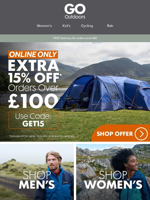 Go Outdoors: EXTRA 15% OFF orders over £100 | Milled