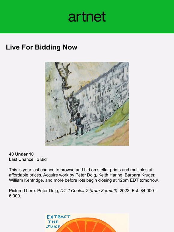 artnet: Live Now Peter Doig, David Shrigley & More | Milled