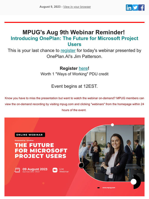 MPUG: Register ASAP for a FREE PDU! Introducing OnePlan the Future for ...