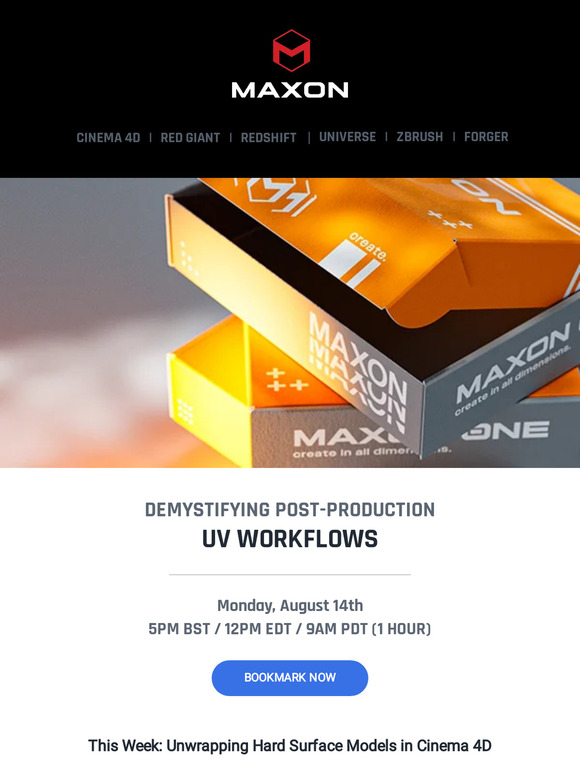 Maxon: ️FREE TRAINING | Mondays in August - UV Workflows | Milled