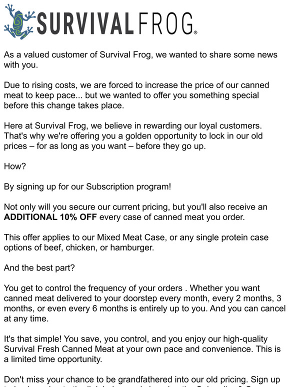 Survival Frog: How to lock in current canned meat prices | Milled