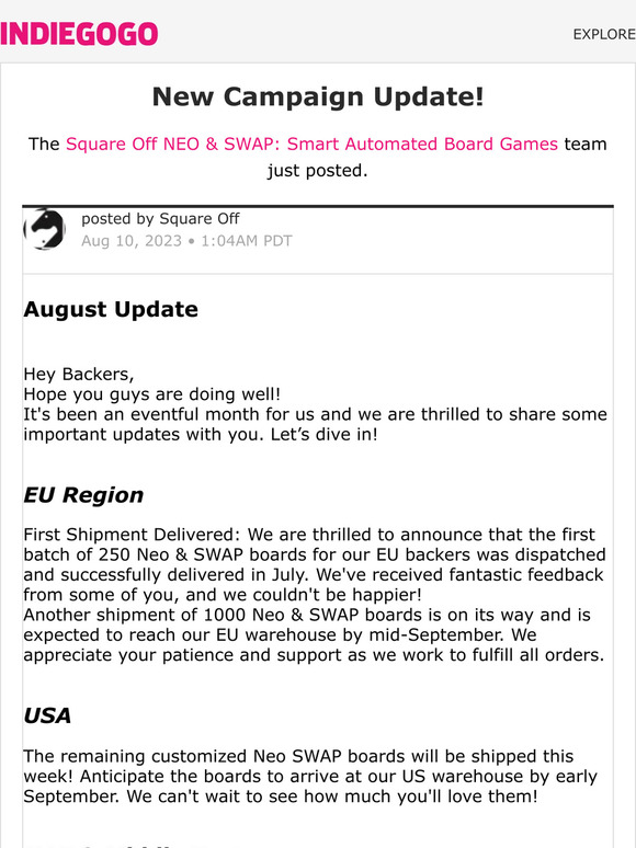 Indiegogo: 📢 Update #45 from Square Off NEO & SWAP: Smart Automated ...