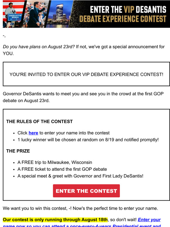 Ron DeSantis: You could be the lucky VIP winner! | Milled