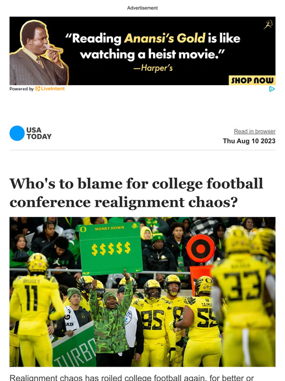 USA TODAY: News alert: Who’s to blame for college football's conference ...