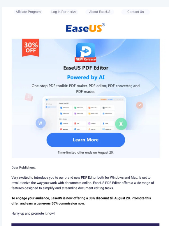 EaseUS: New EaseUS PDF Editor 30% OFF | Earn 50% Per Sale | Milled