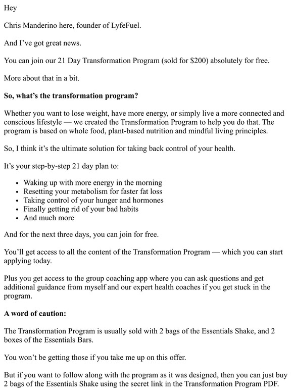 LYFE Fuel: New: How to get the 21 Day Transformation Program | Milled