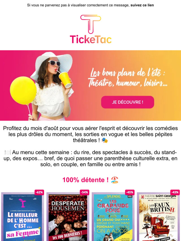Ticketac: 😍 Nos bons plans de l’été : théâtre, humour, loisirs ! | Milled