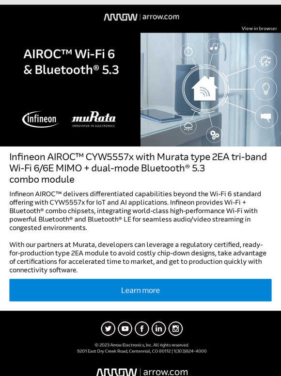 Arrow Electronics: Discover AIROC™ Wi-Fi 6 & Bluetooth® 5.3 | Milled