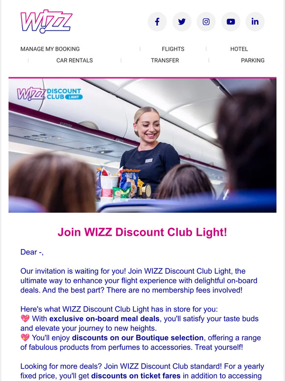 Wizz Air: Join WIZZ Discount Club Light and enjoy onboard deals 👥 | Milled