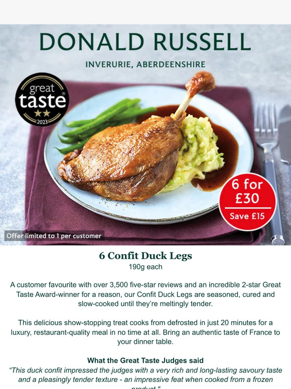 Donald Russell: 6 Award-winning Confit Duck Legs - £30 💥 | Milled