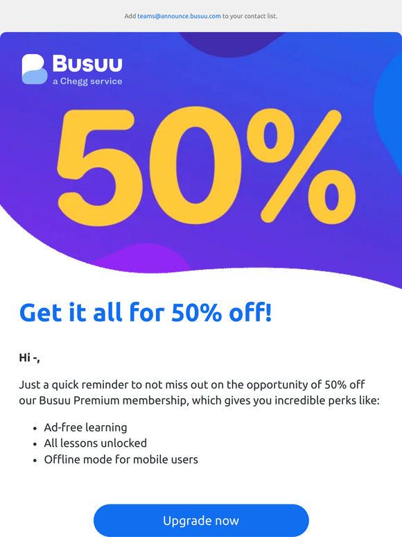 Busuu: 50% off Busuu Premium! 🎉 | Milled