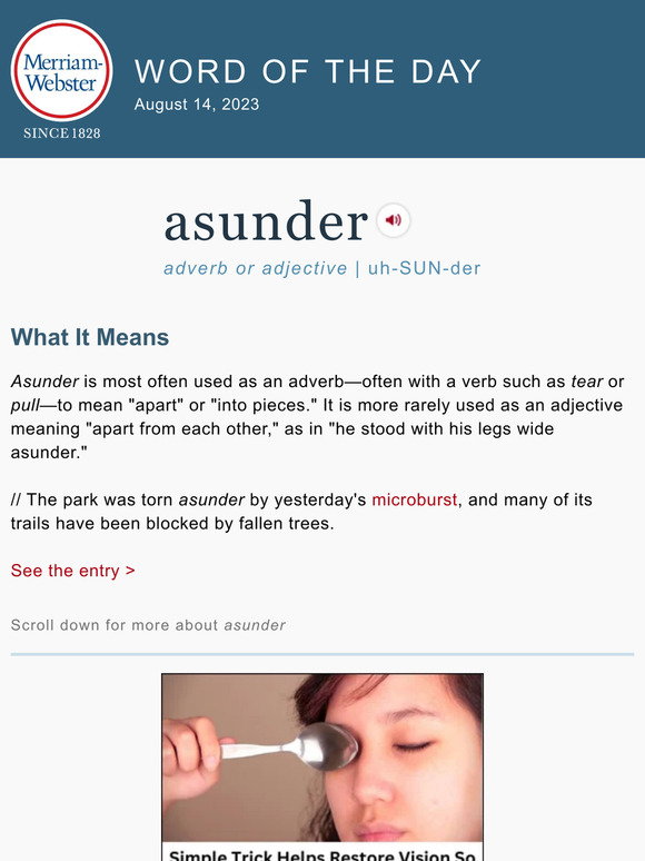 Merriam-Webster: Asunder - plus, A Thoughtful Guide to Words About ...