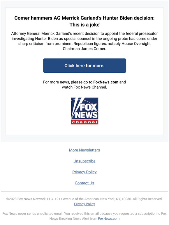 Fox News: Comer hammers AG Merrick Garland's Hunter Biden decision ...