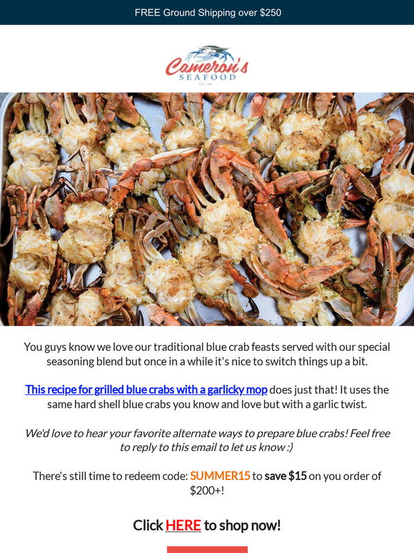 Cameron's Seafood: Grilled garlic blue crabs | Milled