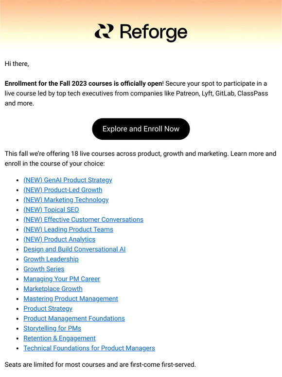 Reforge: 📣 Enrollment is now open for Fall courses! | Milled