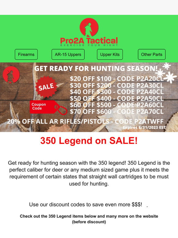 Pro2A Tactical: 350 Legend SALE! Get Ready for Hunting Season! | Milled