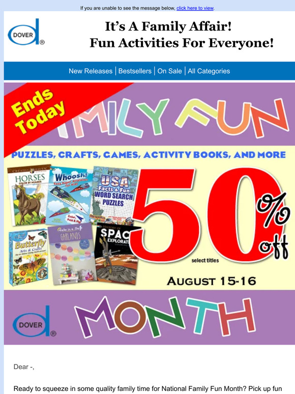 Dover Publications: Save 50%: Family Fun Activities For All Ages | Milled