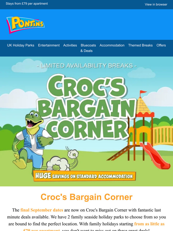 Pontins: 🐊 The Final September dates are on Croc's Bargain Corner! Book ...